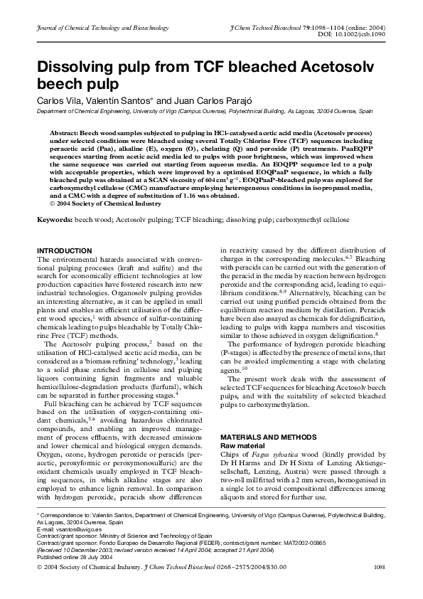 (PDF) Dissolving pulp from TCF bleached Acetosolv beech pulp