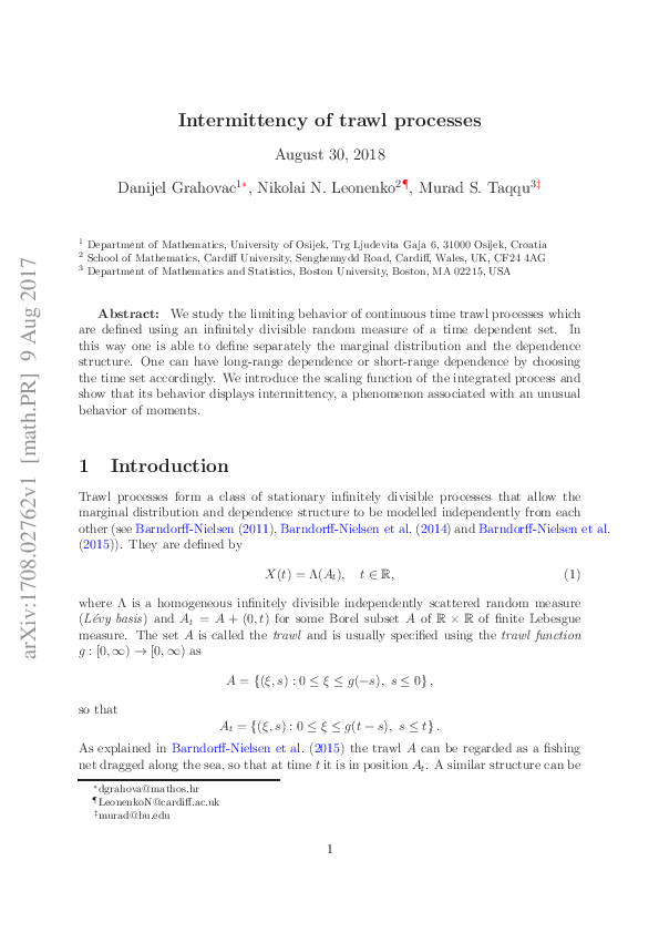 (PDF) Intermittency of trawl processes