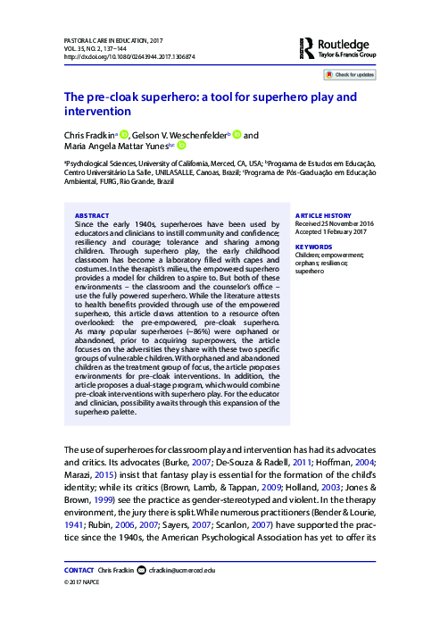 (PDF) The pre-cloak superhero: a tool for superhero play and intervention