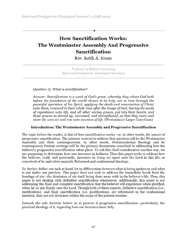 (PDF) How Sanctification Works: The Westminster Assembly And ...