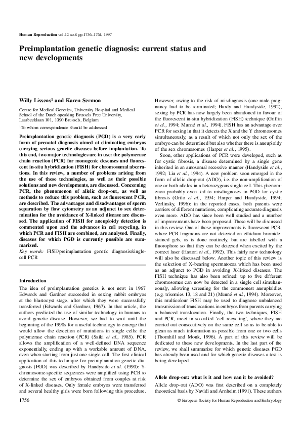 (PDF) Preimplantation genetic diagnosis: current status and new ...