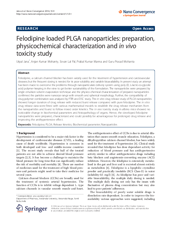 (PDF) Felodipine loaded PLGA nanoparticles: preparation ...