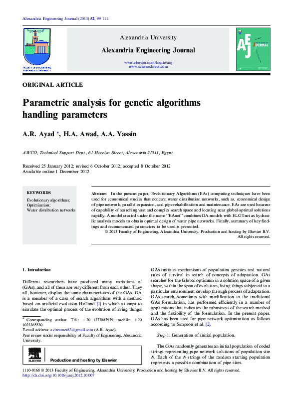 (PDF) Parametric analysis for genetic algorithms handling parameters