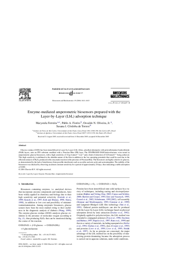 (PDF) Enzyme-mediated amperometric biosensors prepared with the Layer-by-Layer (LbL) adsorption ...