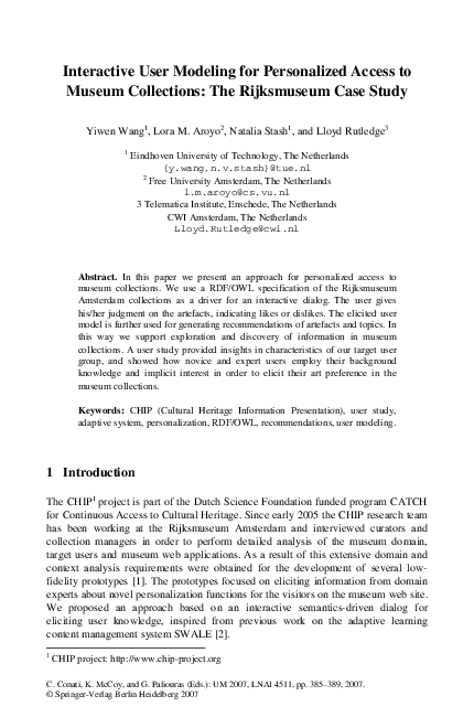 (PDF) Interactive User Modeling for Personalized Access to Museum Collections: The Rijksmuseum ...
