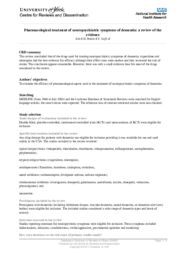 (PDF) Pharmacological Treatment of Neuropsychiatric Symptoms of ...