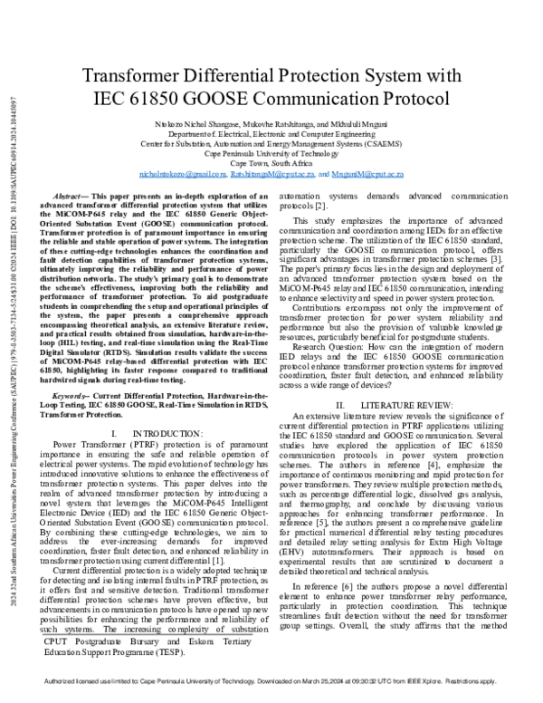 (PDF) Transformer Differential Protection System with IEC 61850 GOOSE Communication Protocol
