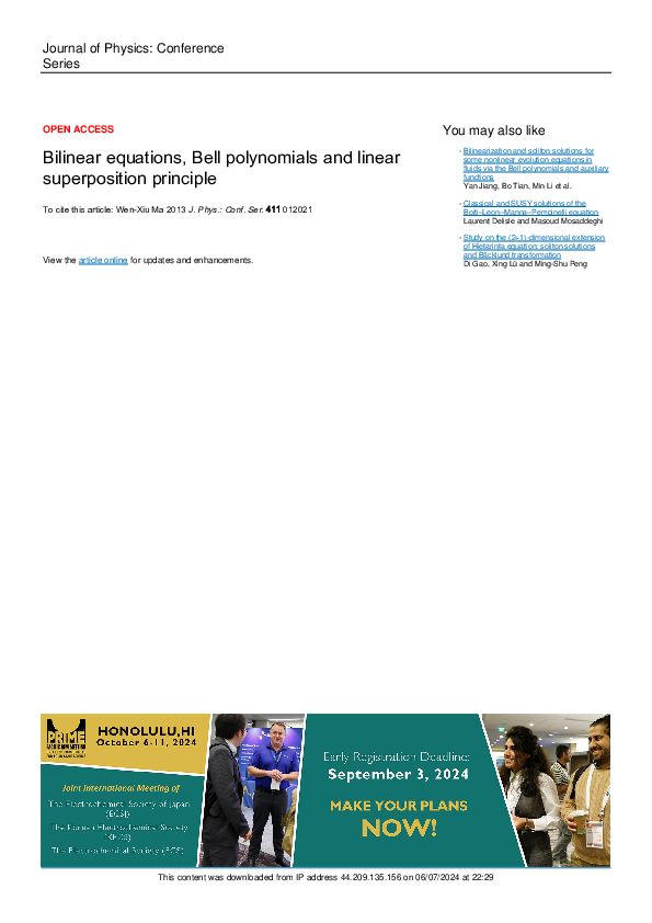 (PDF) Bilinear equations, Bell polynomials and linear superposition principle