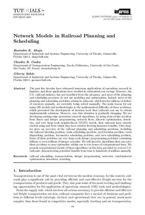 (PDF) Network Models in Railroad Planning and Scheduling