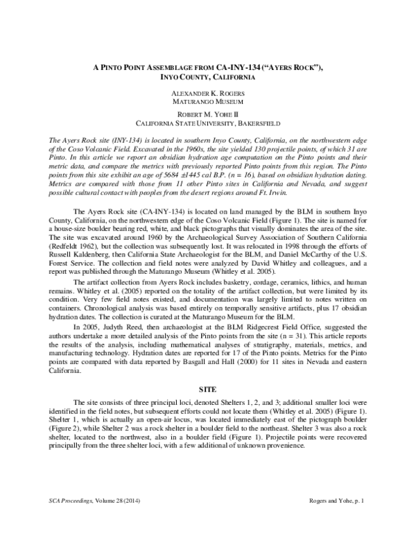 (PDF) A PINTO POINT ASSEMBLAGE FROM CA-INY-134 ("AYERS ROCK"), INYO ...