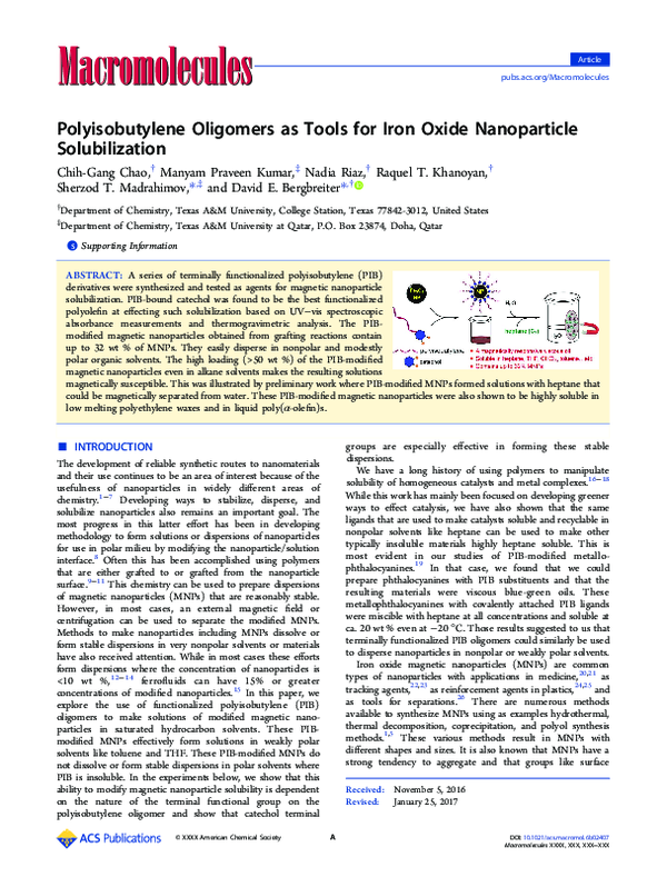 (PDF) Polyisobutylene Oligomers as Tools for Iron Oxide Nanoparticle ...