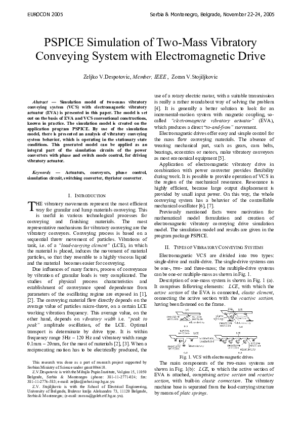 (PDF) PSPICE Simulation of Two-Mass Vibratory Conveying System with Electromagnetic Drive