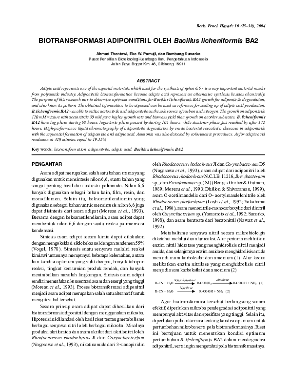 (PDF) Biotransformasi adiponitril oleh Bacillus licheniformis BA2