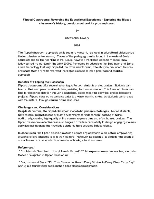 (PDF) Flipped Classrooms: Reversing the Educational Experience -Exploring the flipped classroom ...
