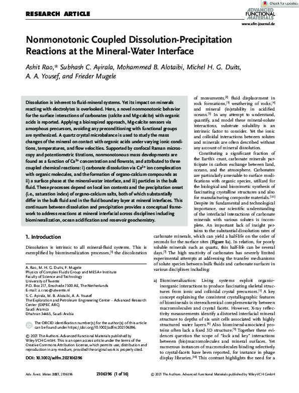 (PDF) Nonmonotonic Coupled Dissolution‐Precipitation Reactions at the ...