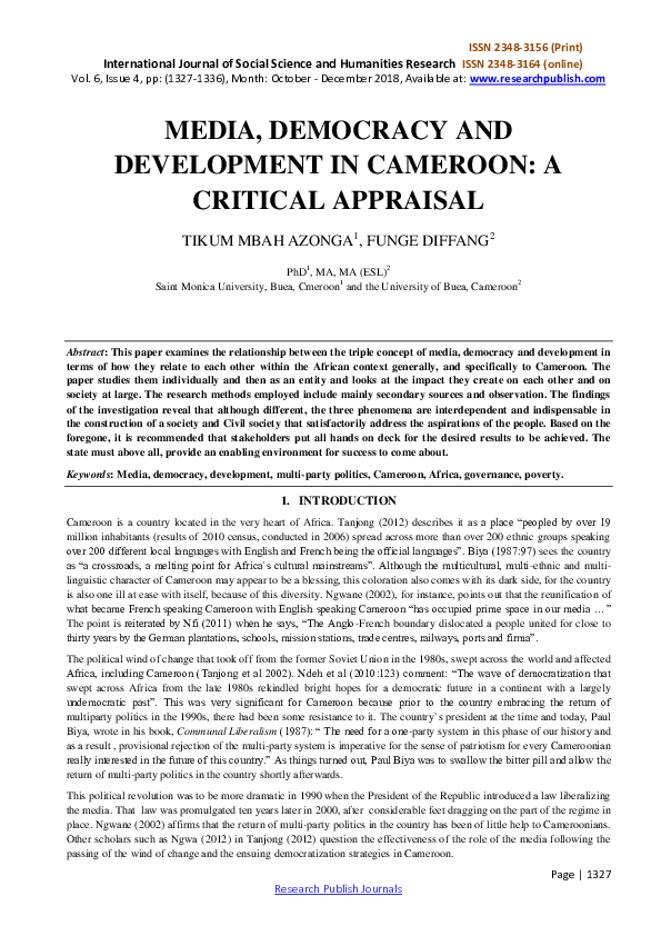 (PDF) MEDIA, DEMOCRACY AND DEVELOPMENT