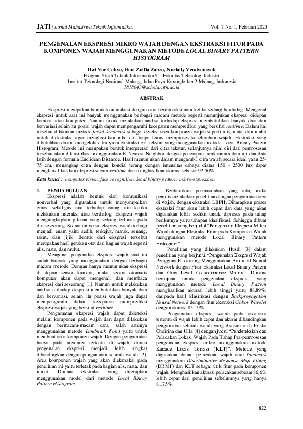 (PDF) Pengenalan Ekspresi Mikro Wajah Dengan Ekstraksi Fitur Pada ...