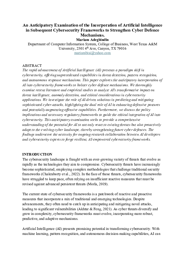 (PDF) An Anticipatory Examination of the Incorporation of Artificial Intelligence in Subsequent ...