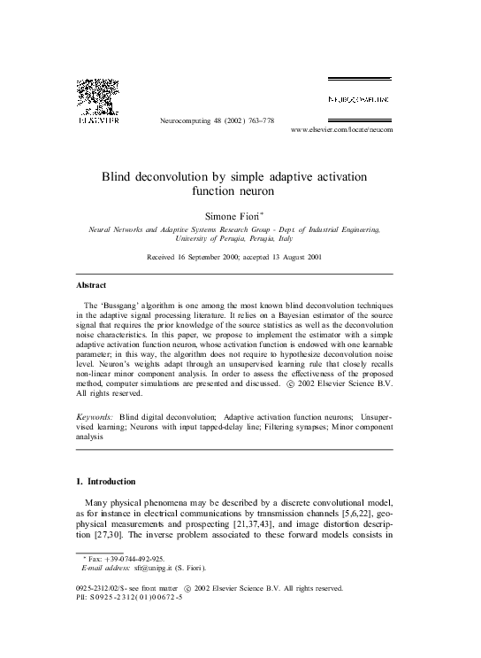 (PDF) Blind deconvolution by simple adaptive activation function neuron