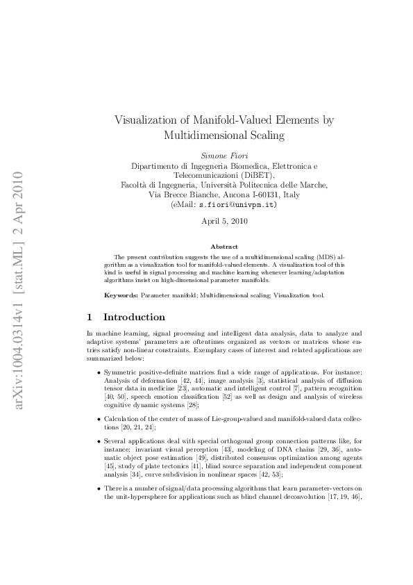 (PDF) Visualization of Manifold-Valued Elements by Multidimensional Scaling