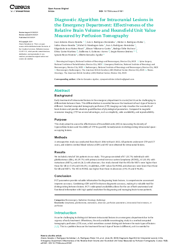 (PDF) Diagnostic Algorithm for Intracranial Lesions in the Emergency ...