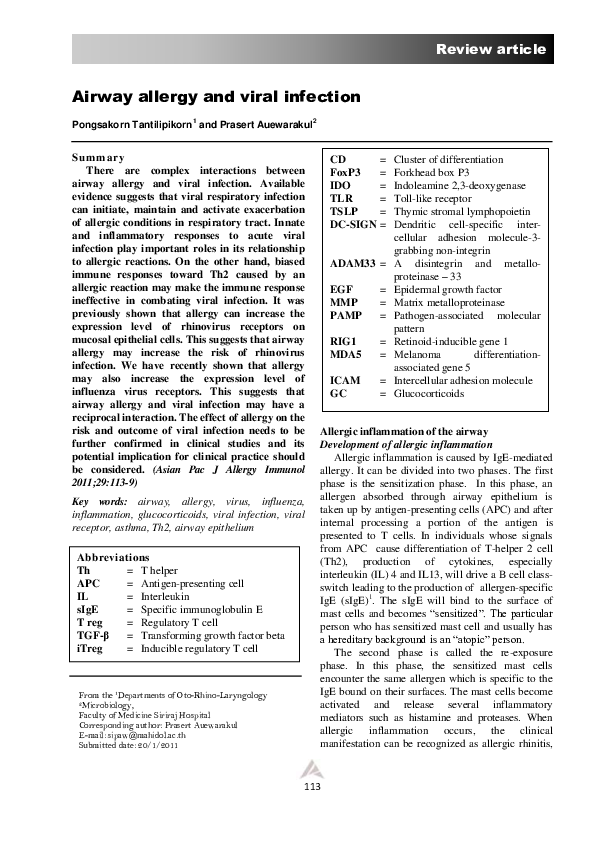 (PDF) Airway allergy and viral infection