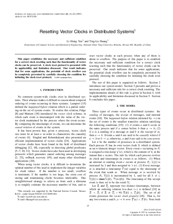 (PDF) Resetting Vector Clocks in Distributed Systems