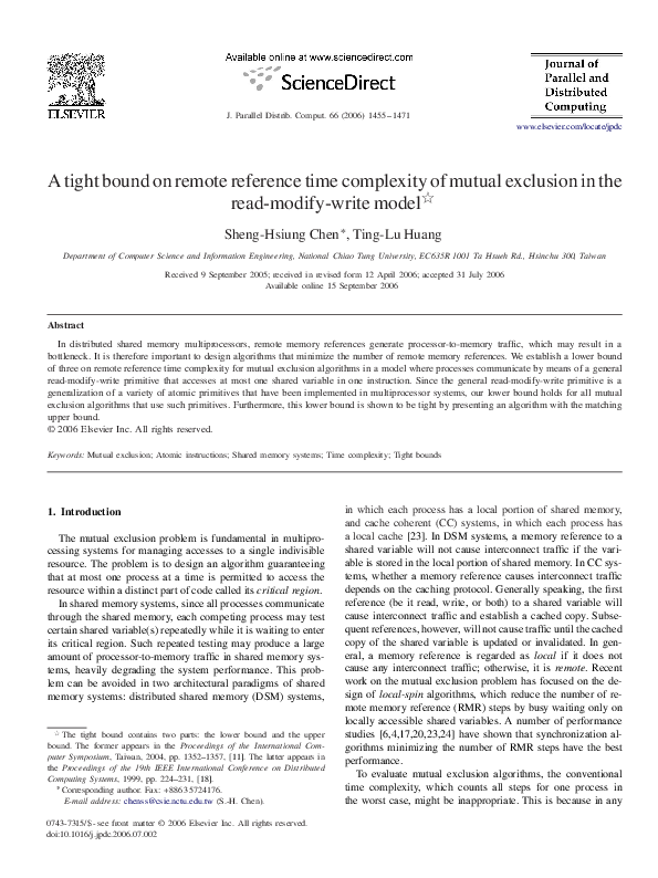 (PDF) A tight bound on remote reference time complexity of mutual exclusion in the read-modify ...