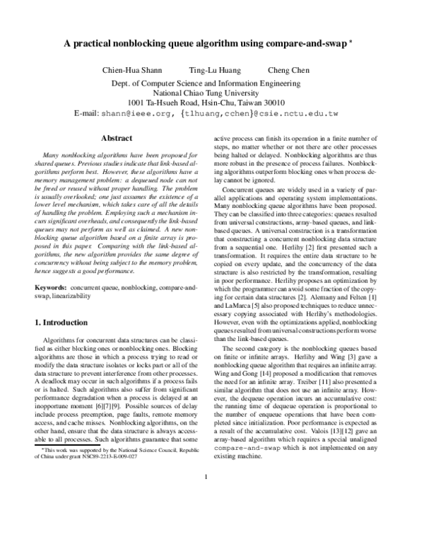 (PDF) A practical nonblocking queue algorithm using compare-and-swap