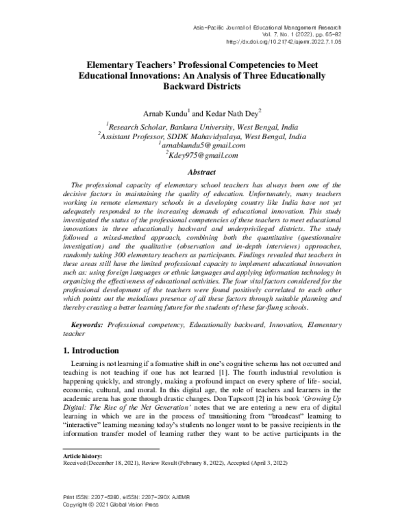 (PDF) Elementary Teachers’ Professional Competencies to Meet ...