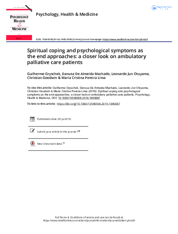 (PDF) Spiritual coping and psychological symptoms as the end approaches ...