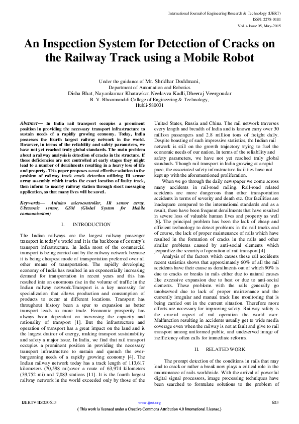 (PDF) An Inspection System for Detection of Cracks on the Railway Track ...