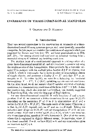 (PDF) Invariants of three-dimensional manifolds