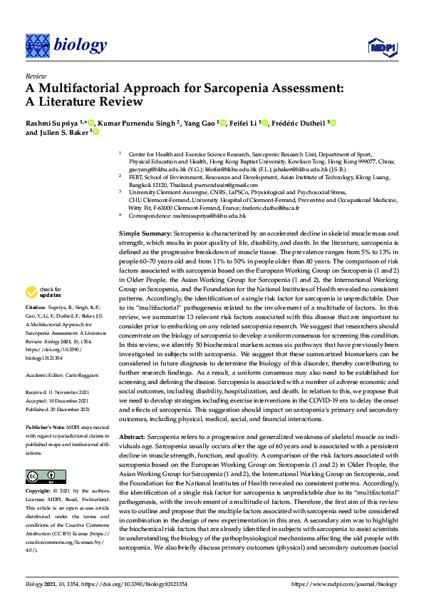 (PDF) A Multifactorial Approach for Sarcopenia Assessment: A Literature Review