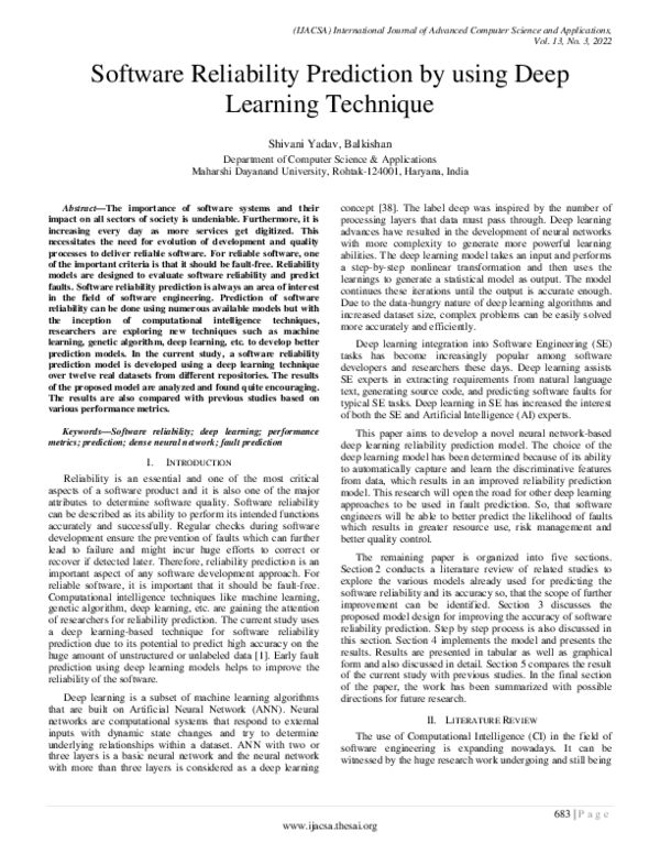 Pdf Software Reliability Prediction By Using Deep Learning Technique