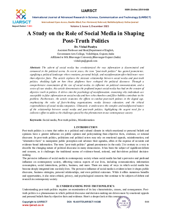 (PDF) A Study on the Role of Social Media in Shaping Post-Truth Politics