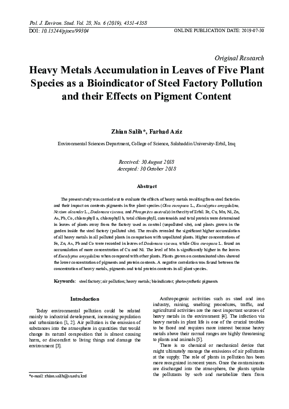 (PDF) Heavy Metals Accumulation in Leaves of Five Plant Species as a ...