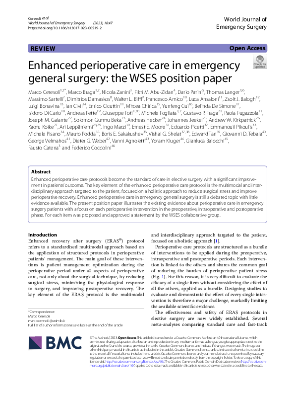 (PDF) Enhanced perioperative care in emergency general surgery: the ...