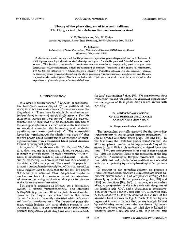 (PDF) Theory of the phase diagram of iron and thallium: The Burgers and Bain deformation ...