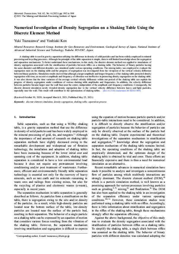 (PDF) Numerical Investigation of Density Segregation on a Shaking Table ...