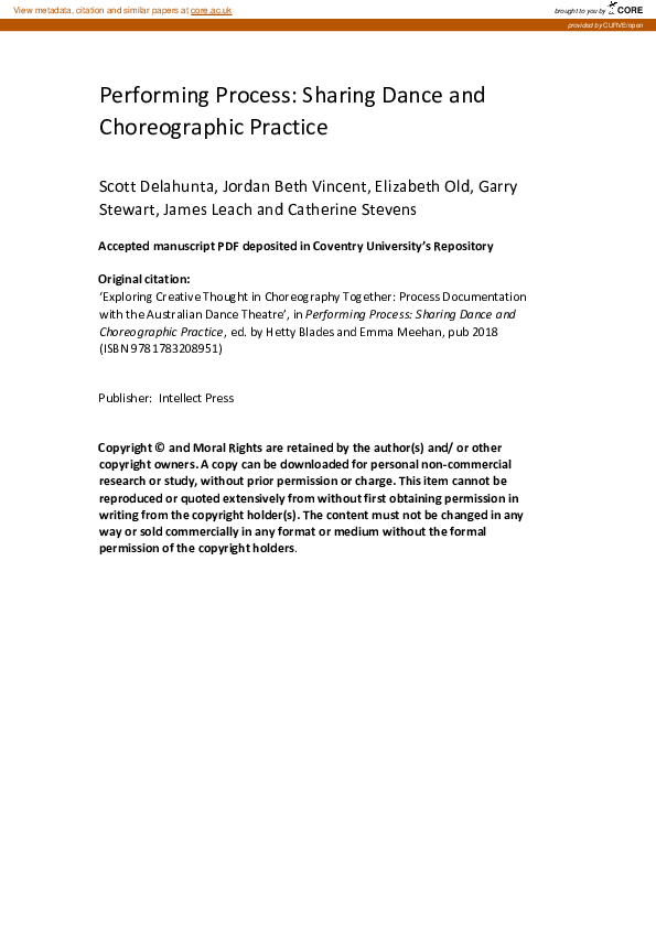 (PDF) Exploring Creative Thought in Choreography Together: Process ...