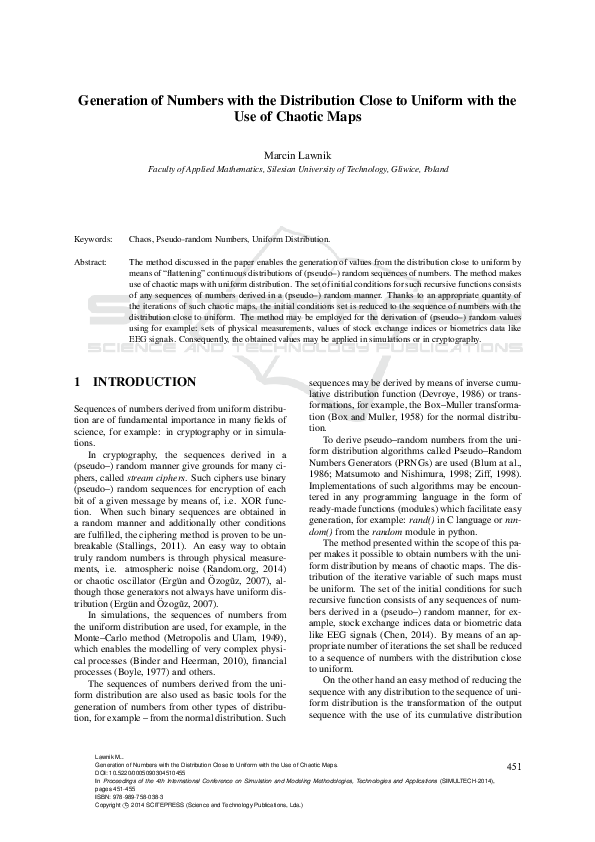 (PDF) Generation of Numbers with the Distribution Close to Uniform with the Use of Chaotic Maps ...