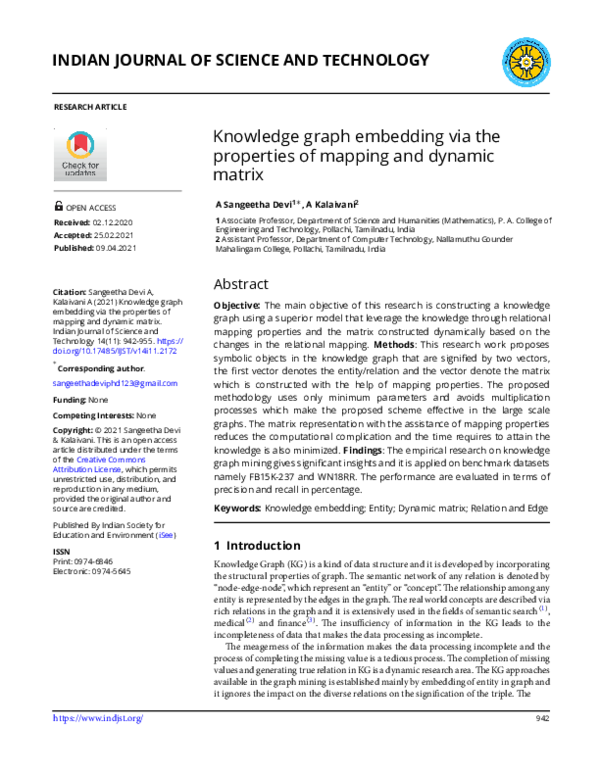 (PDF) Knowledge graph embedding via the properties of mapping and dynamic matrix