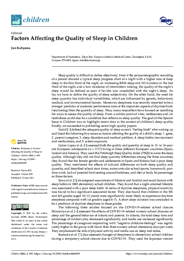 (PDF) Factors Influencing Children's Sleep Quality