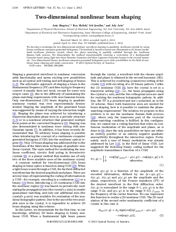(PDF) Two-dimensional nonlinear beam shaping