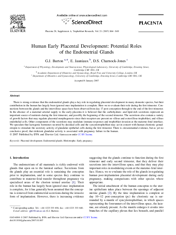 (PDF) Endometrial Glands in Early Human Placental Development