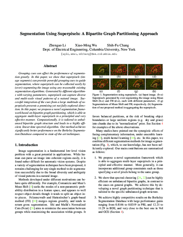 (PDF) Segmentation using superpixels: A bipartite graph partitioning approach