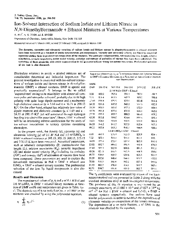 (PDF) Ion-Solvent Interaction of Sodium Iodide and Lithium Nitrate in N ...