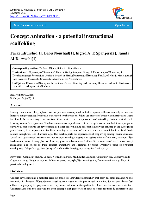 (PDF) Concept Animation - a potential instructional scaffolding