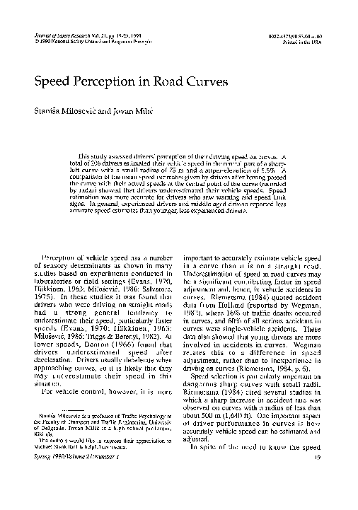 (PDF) Speed perception in road curves